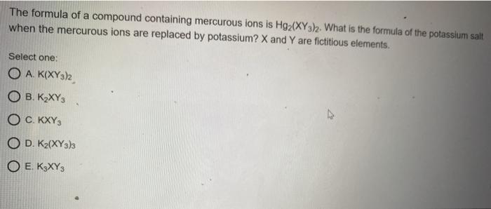 Solved The formula of a compound containing mercurous ions | Chegg.com