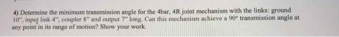 Solved 4) Determine the minimum transmission angle for the | Chegg.com
