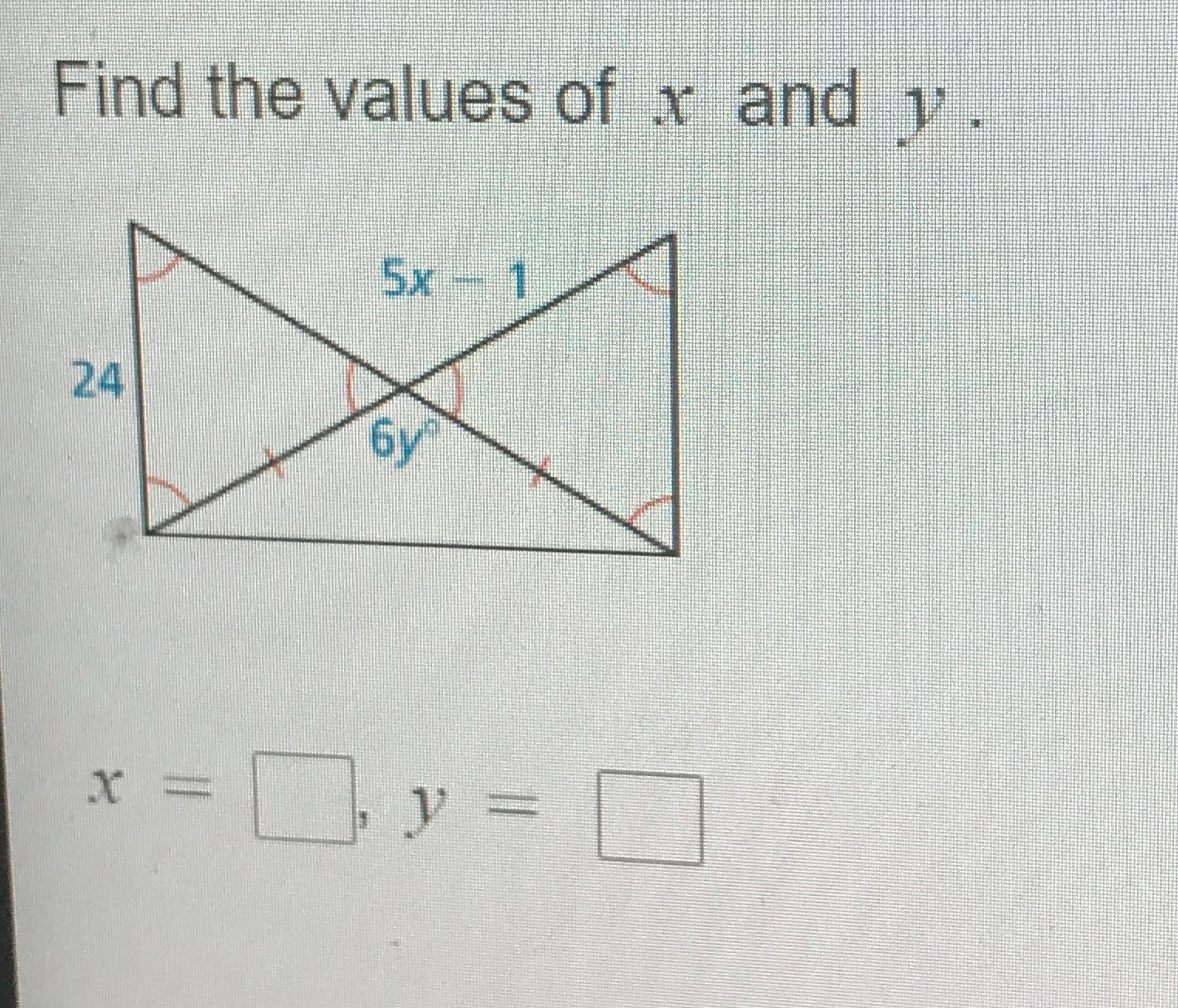 Solved Find the values of x ﻿and y.x=,y= | Chegg.com