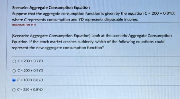 Solved Scenario Aggregate Consumption Equation Suppose That