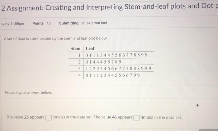 Solved 2 Assignment: Creating and Interpreting Stem-and-leaf | Chegg.com