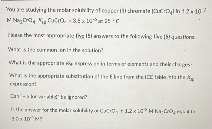 Solved You are studying the molar solubility of copper (II) | Chegg.com