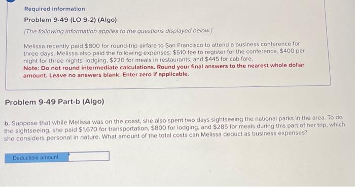 Solved Required information Problem 9-49 (LO 9-2) (Algo) | Chegg.com Solved Required information Problem 9-49 (LO 9-2) (Algo) | Chegg.com