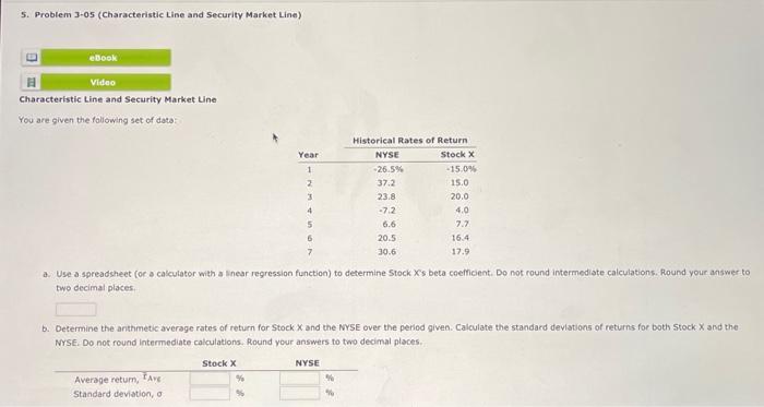 Solved 5. Problem 3-05 (Characteristic Line and Security | Chegg.com