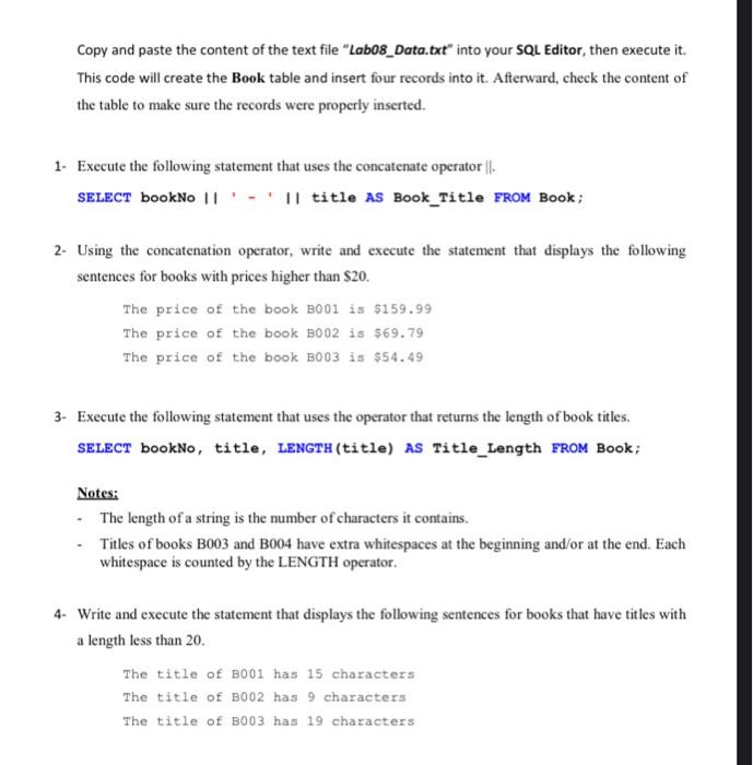 Solved CREATE TABLE Book ( bookNo VARCHAR(4), title | Chegg.com