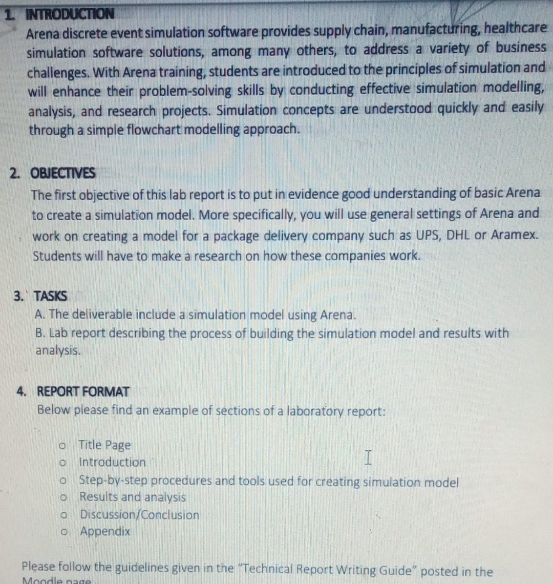 1 INTRODUCTION Arena discrete event simulation | Chegg.com