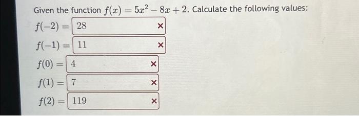 Solved Given the function f(x)=5x2−8x+2. Calculate the | Chegg.com