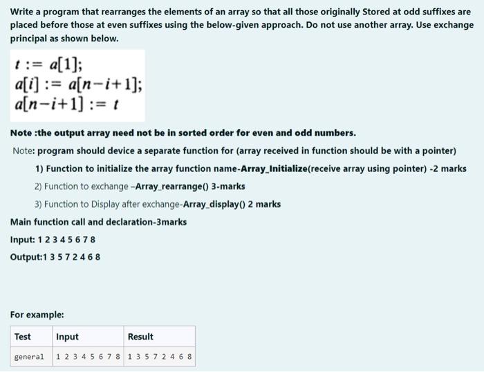 Solved Write A Program That Rearranges The Elements Of An