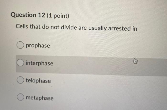 Solved Question 12 (1 point) Cells that do not divide are | Chegg.com