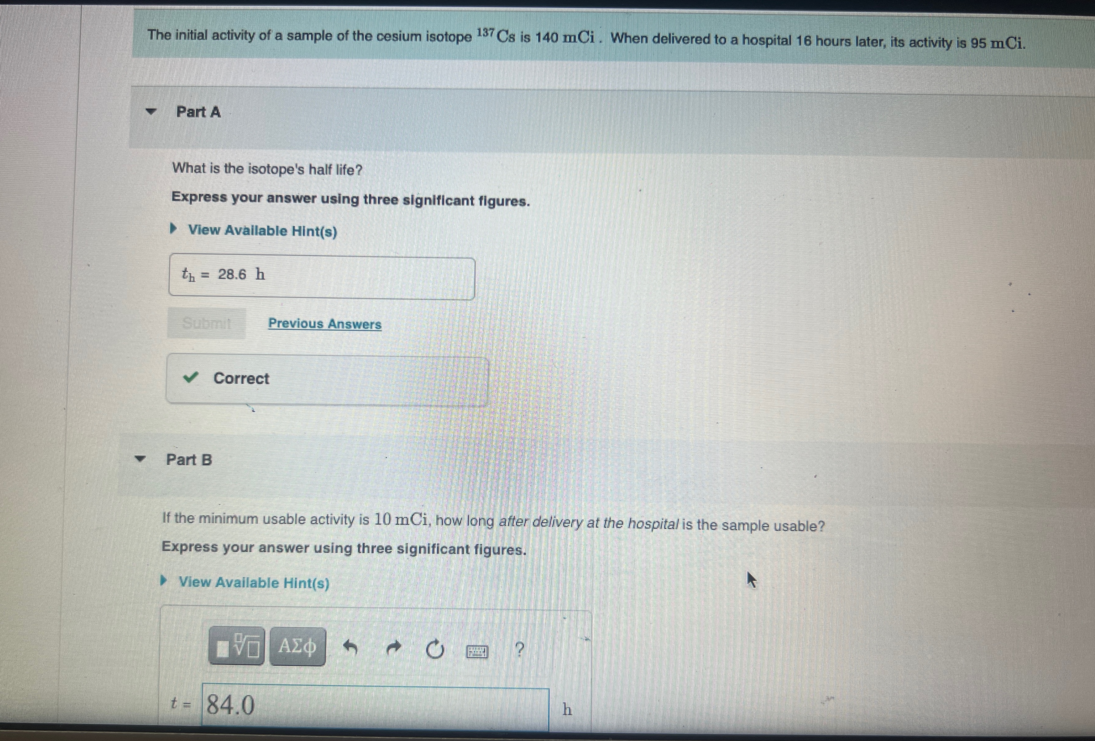 Solved I need help on B. ﻿I got 28.6 ﻿for A Physics | Chegg.com