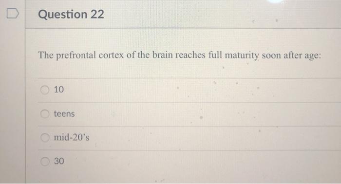 Solved Question 22 The prefrontal cortex of the brain | Chegg.com
