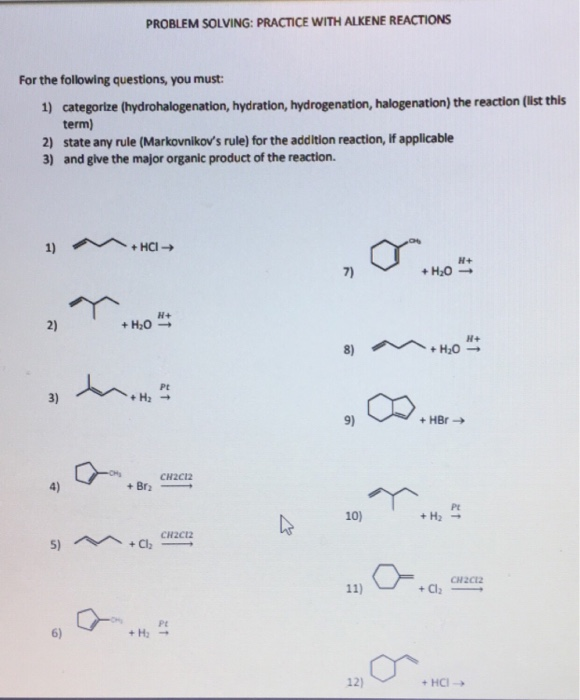 Solved PROBLEM SOLVING: PRACTICE WITH ALKENE REACTIONS For | Chegg.com