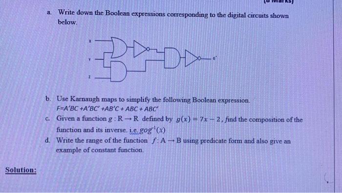 Solved a. Write down the Boolean expressions corresponding | Chegg.com