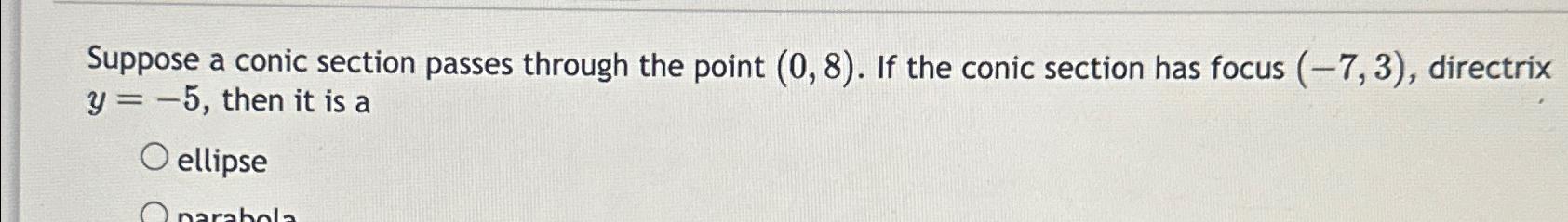 Solved Suppose a conic section passes through the point | Chegg.com