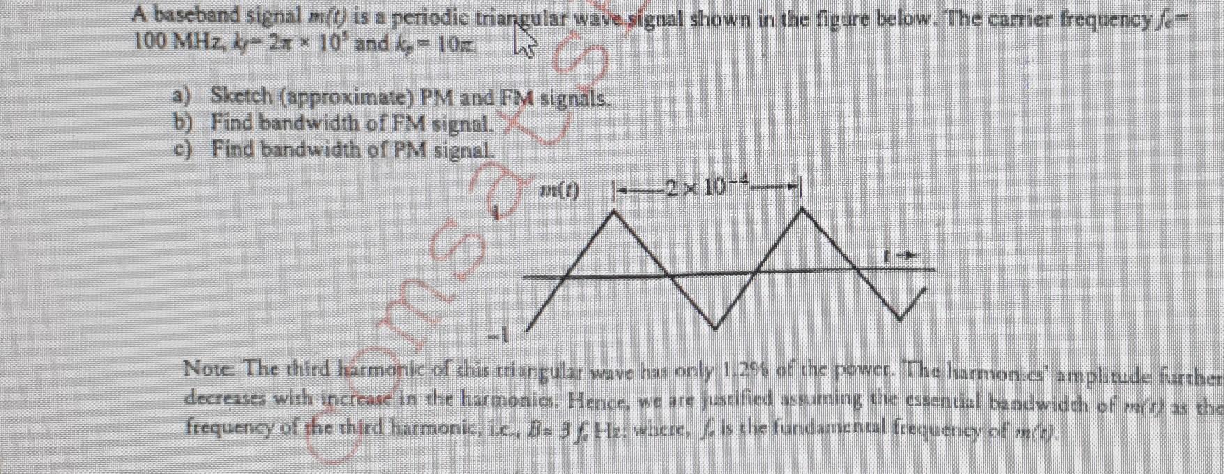 Solved A baseband signal mt) is a periodic triangular wave | Chegg.com