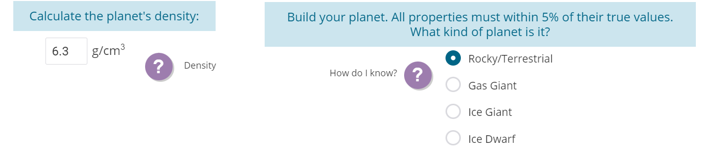 Solved Calculate the planet's density: Build your planet. | Chegg.com