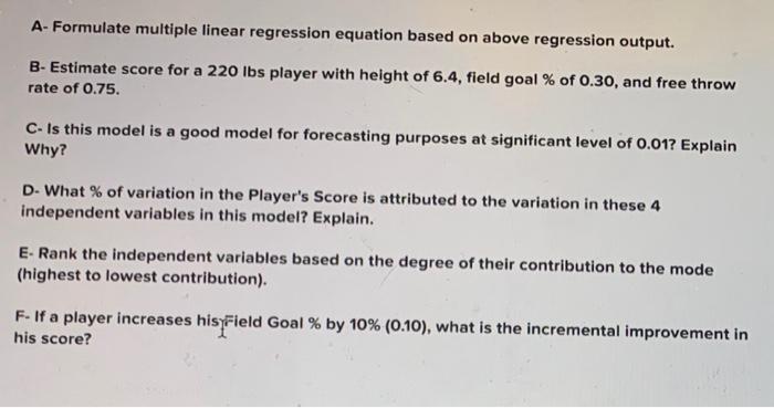 Solved ithe following multiple regression output is | Chegg.com