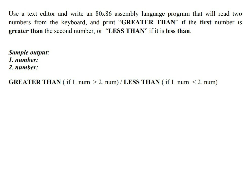 Solved Use a text editor and write an 80x86 assembly | Chegg.com