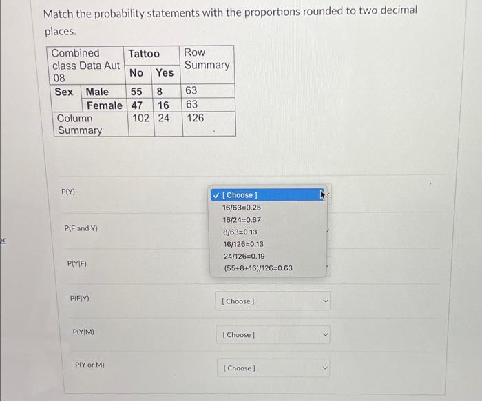 Solved Match the probability statements with the proportions | Chegg.com