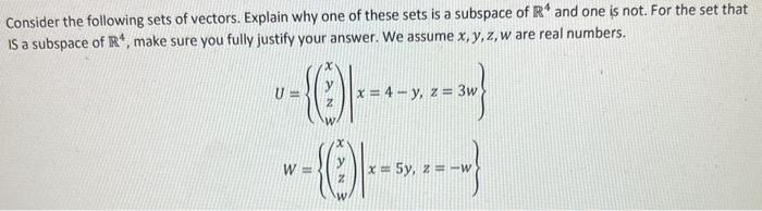 Solved Consider the following sets of vectors. Explain why | Chegg.com
