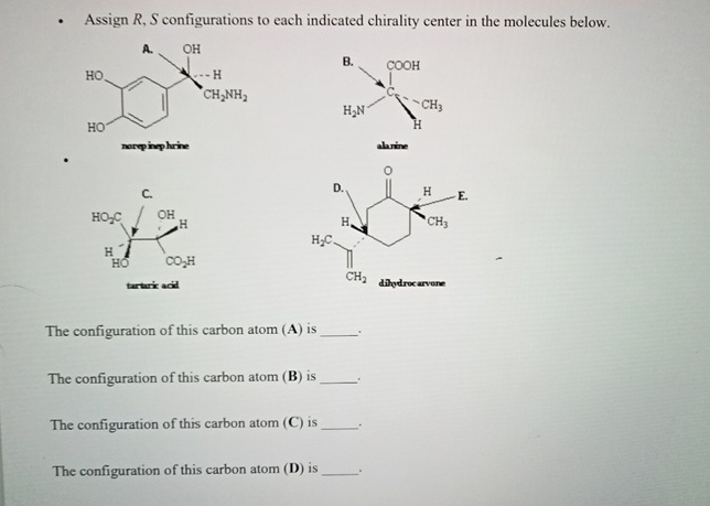 Assign R,S ﻿configurations to each indicated | Chegg.com
