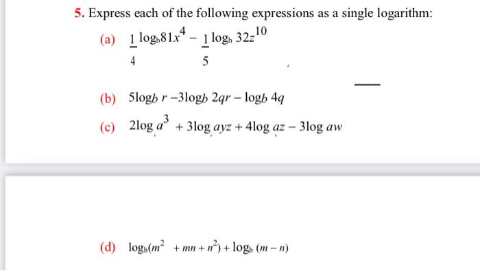 Solved 5. Express each of the following expressions as a | Chegg.com