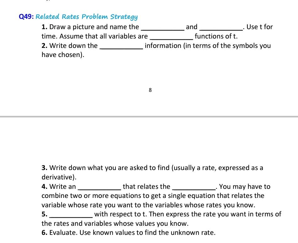 Solved 9: Related Rates Problem Strategy 1. Draw a picture | Chegg.com