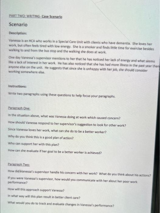 Solved PART TWO: WRITING-Case Scenario Scenario Description: | Chegg.com
