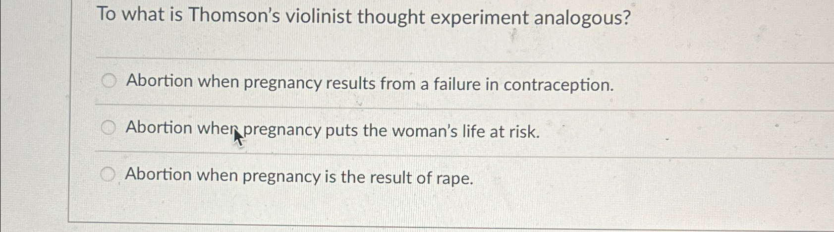 Solved To what is Thomson's violinist thought experiment | Chegg.com