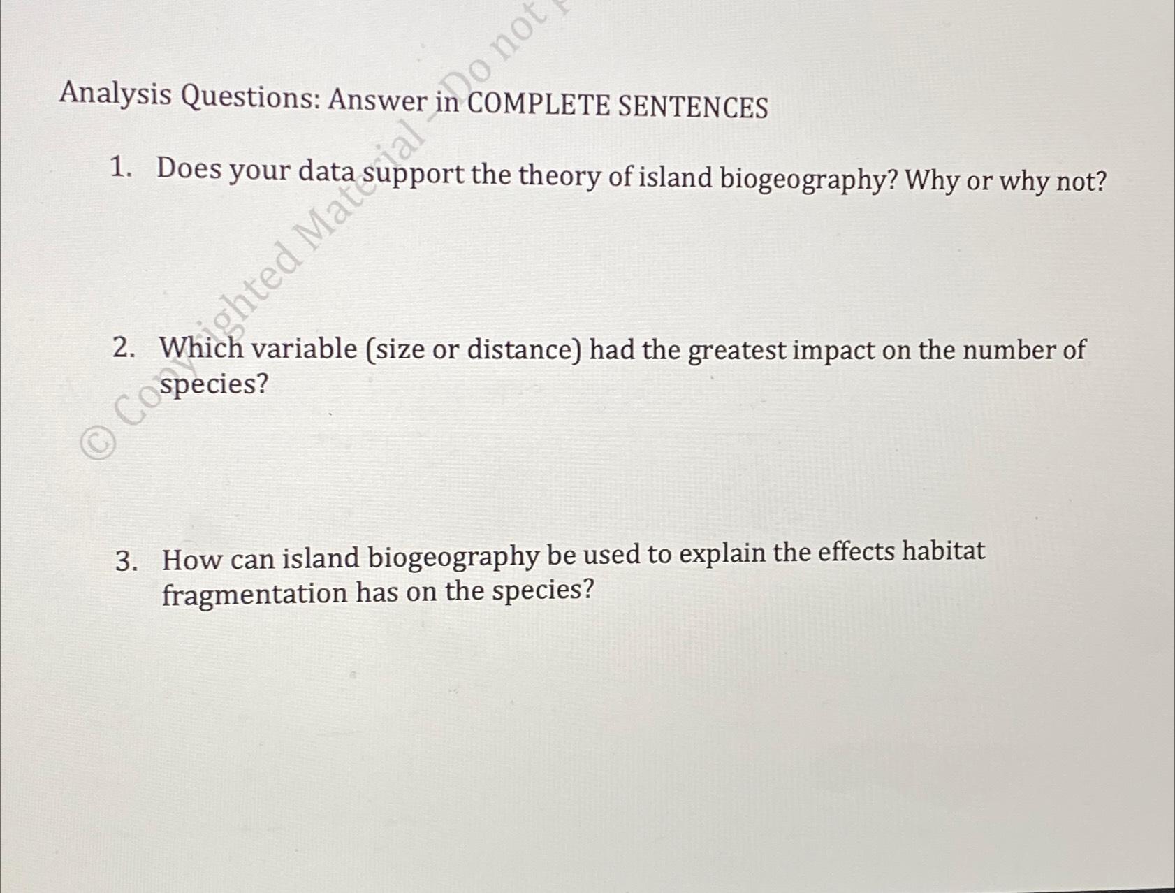 Solved Analysis Questions: Answer in COMPLETE SENTENCESDoes | Chegg.com