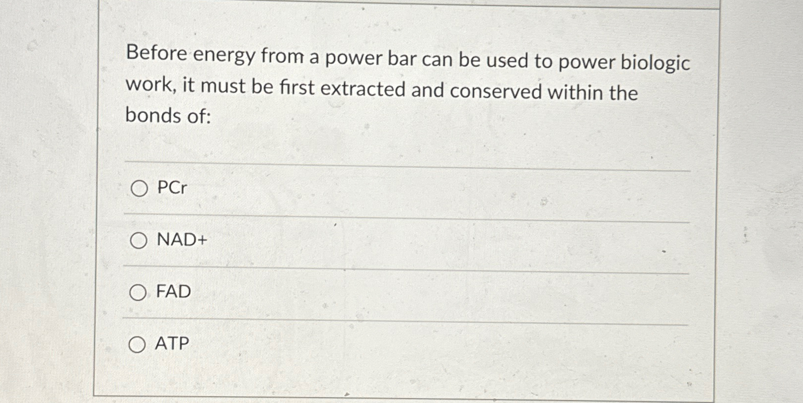 Solved Before energy from a power bar can be used to power | Chegg.com