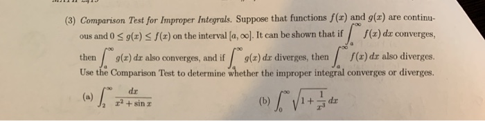 Solved (3) Comparison Test for Improper Integrals. Suppose | Chegg.com
