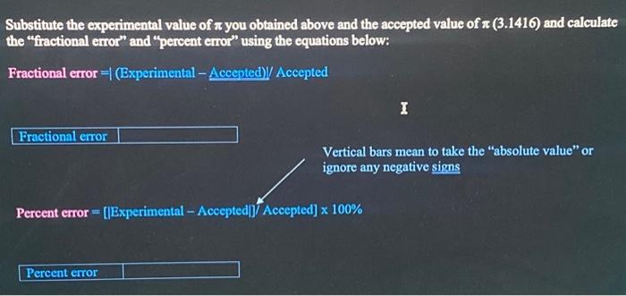 Substitute the experimental value of π you obtained | Chegg.com