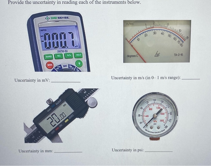 Solved Provide the uncertainty in reading each of the | Chegg.com