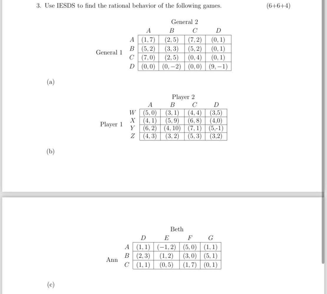Solved Use IESDS to find the rational behavior of the | Chegg.com