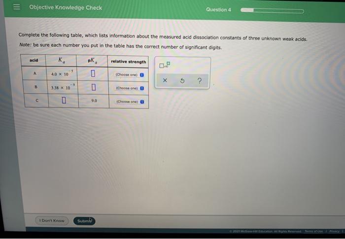 Solved = Objective Knowledge Check Question 4 Complete the | Chegg.com
