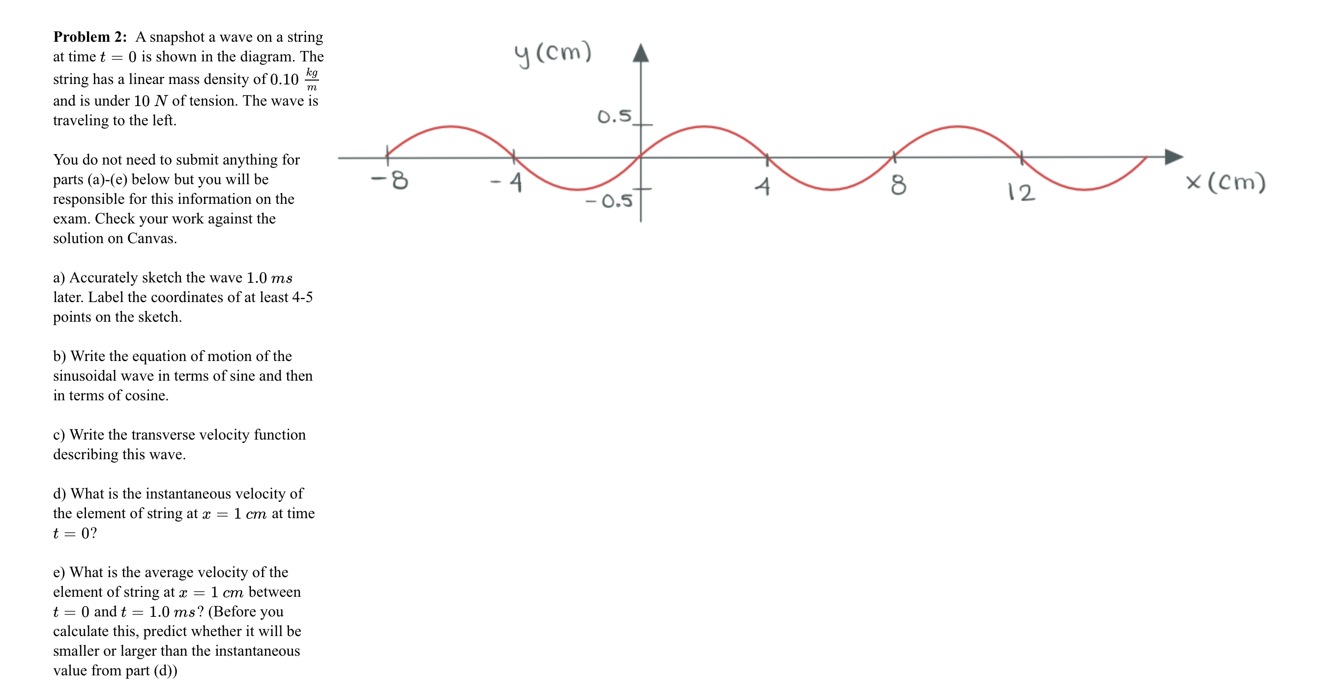 Solved Problem 2: A snapshot a wave on a string at time \( | Chegg.com