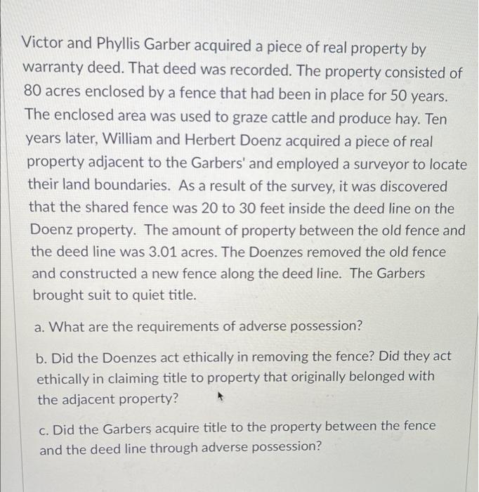 Solved Victor and Phyllis Garber acquired a piece of real | Chegg.com