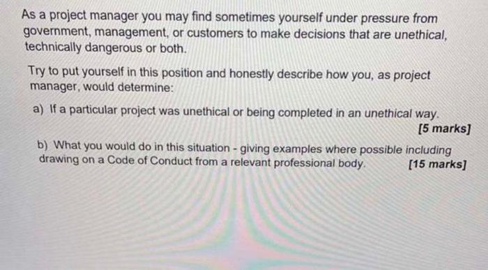 Solved As a project manager you may find sometimes yourself | Chegg.com