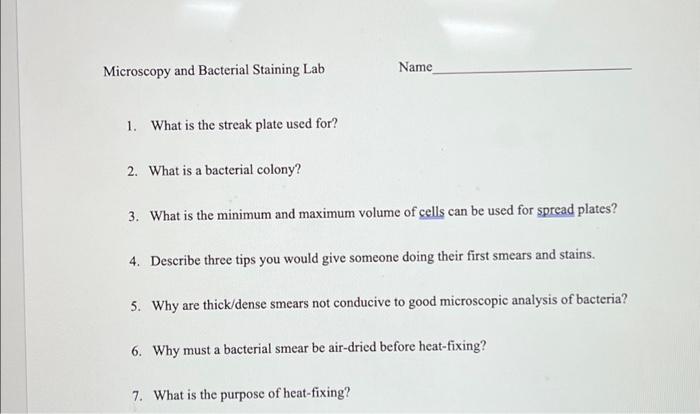 Solved Microscopy and Bacterial Staining Lab 1. What is the | Chegg.com