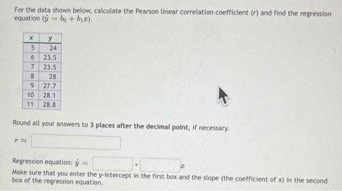Solved For the data shown below, calculate the Pearson | Chegg.com