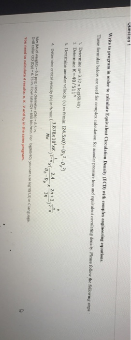 Solved Question 1 Write to program in order to cakulate | Chegg.com