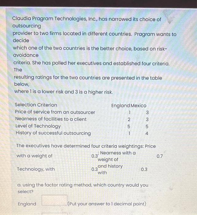 Solved Claudia Pragram Technologies Inc Has Narrowed Its 