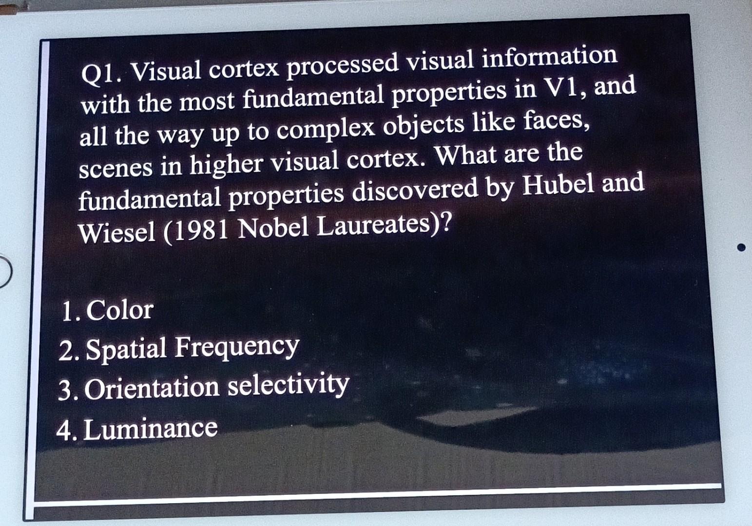 Solved Q1. Visual cortex processed visual information with | Chegg.com