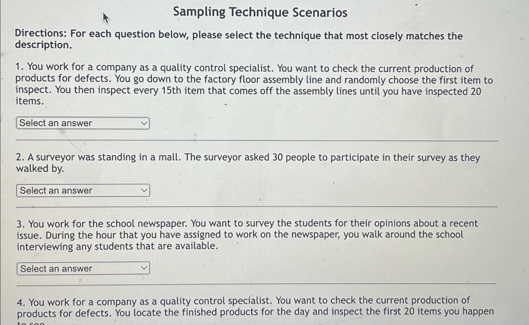Solved Sampling Technique ScenariosDirections: For each | Chegg.com