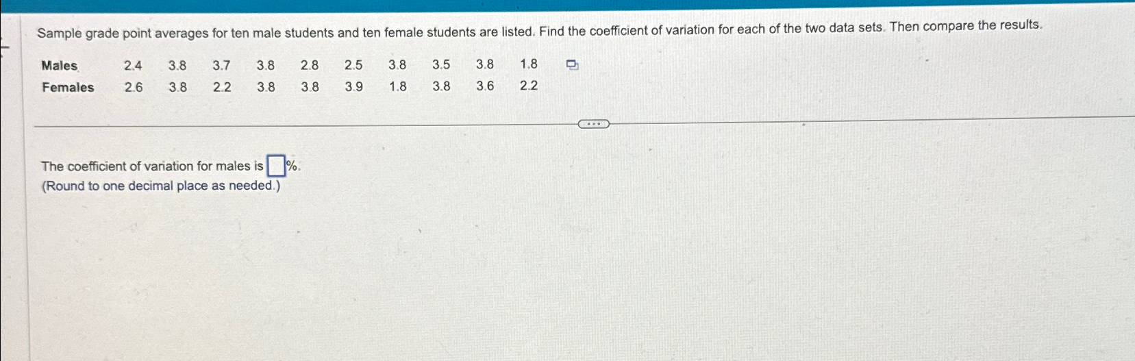 Solved Sample grade point averages for ten male students and | Chegg.com