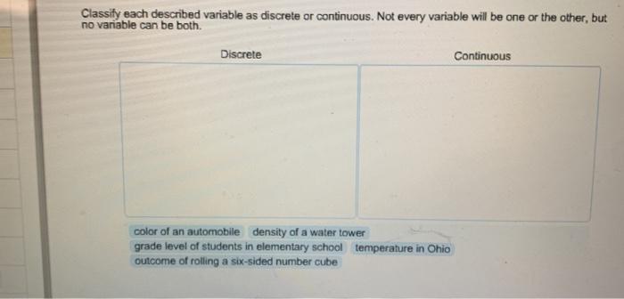 Solved Classify each described variable as discrete or | Chegg.com Solved Classify each described variable as discrete or | Chegg.com