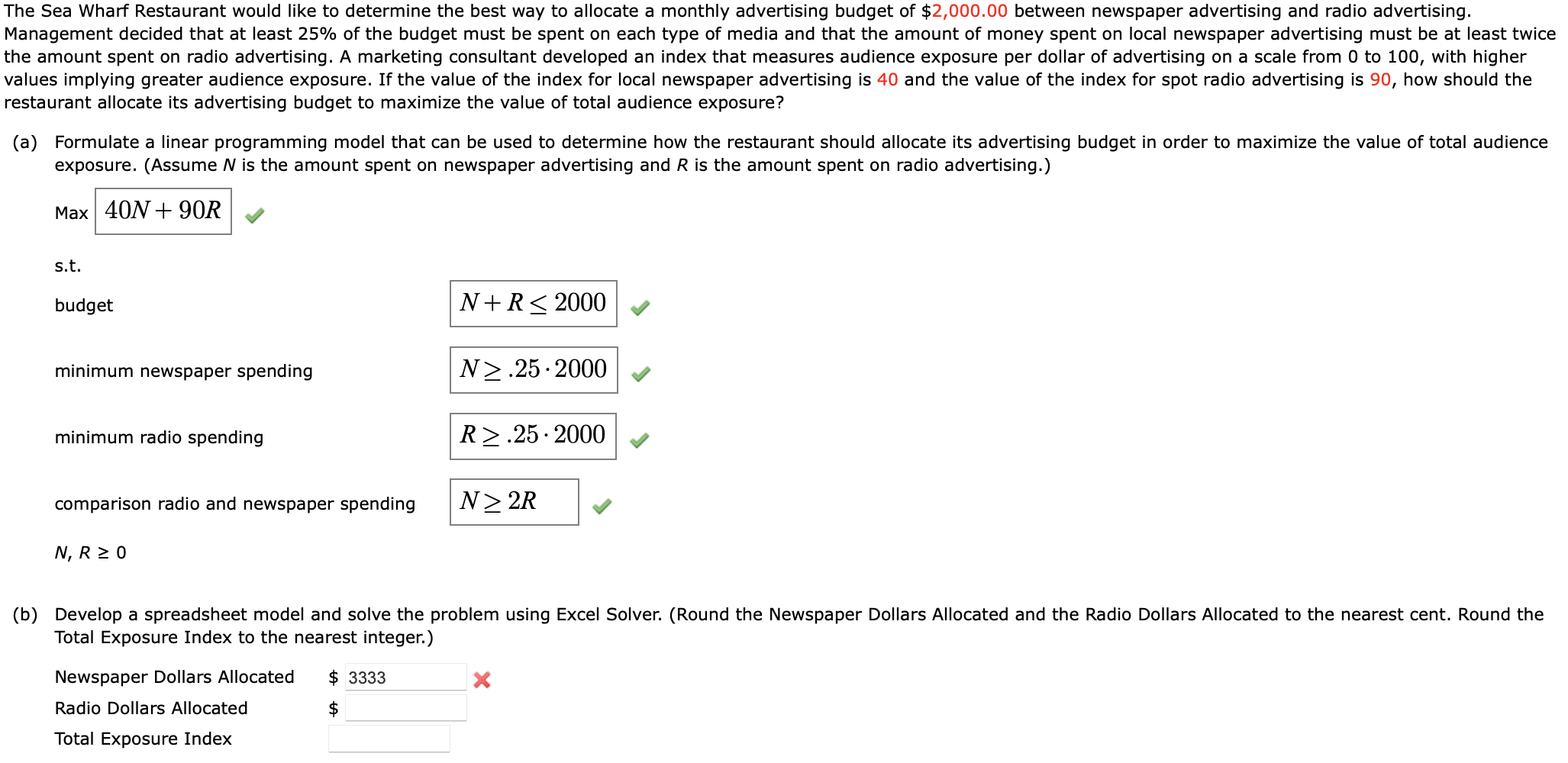 Solved restaurant allocate its advertising budget to | Chegg.com