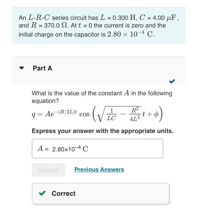 Solved An L−R−C series circuit has L=0.300H,C=4.00μF, and | Chegg.com