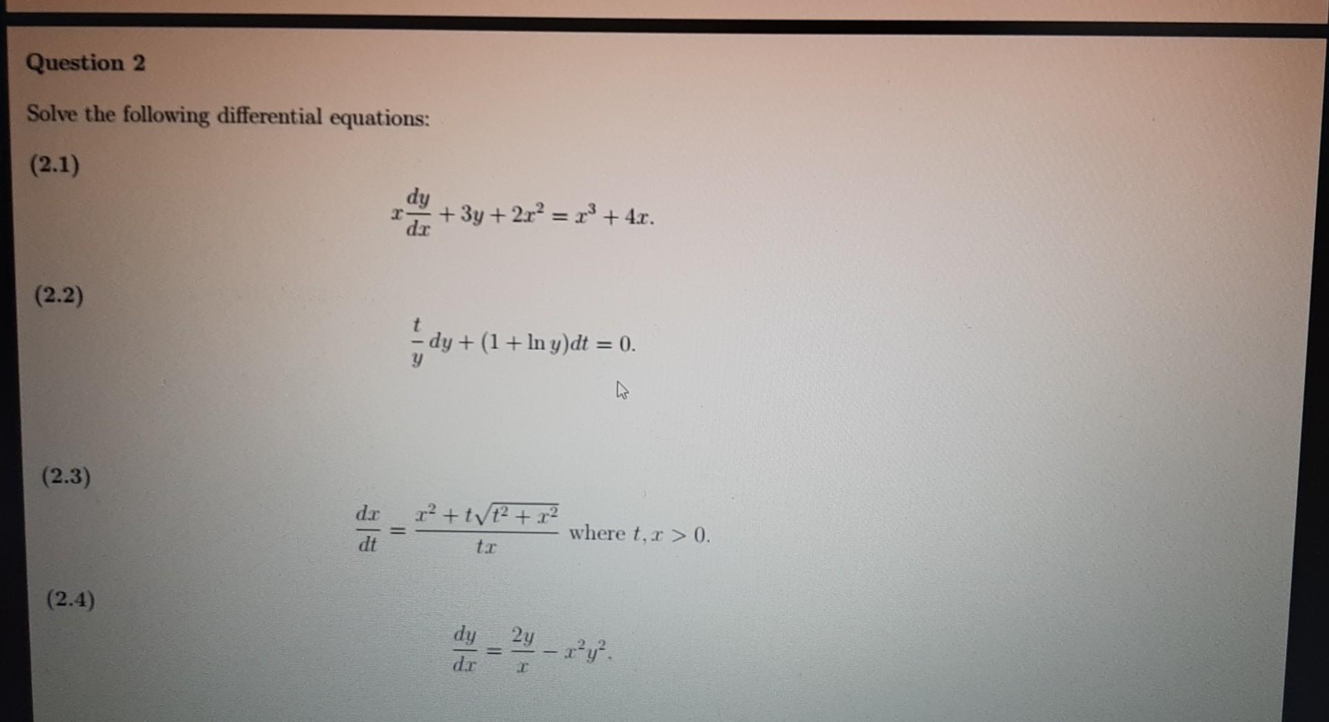 Solved Solve the following differential equations: | Chegg.com